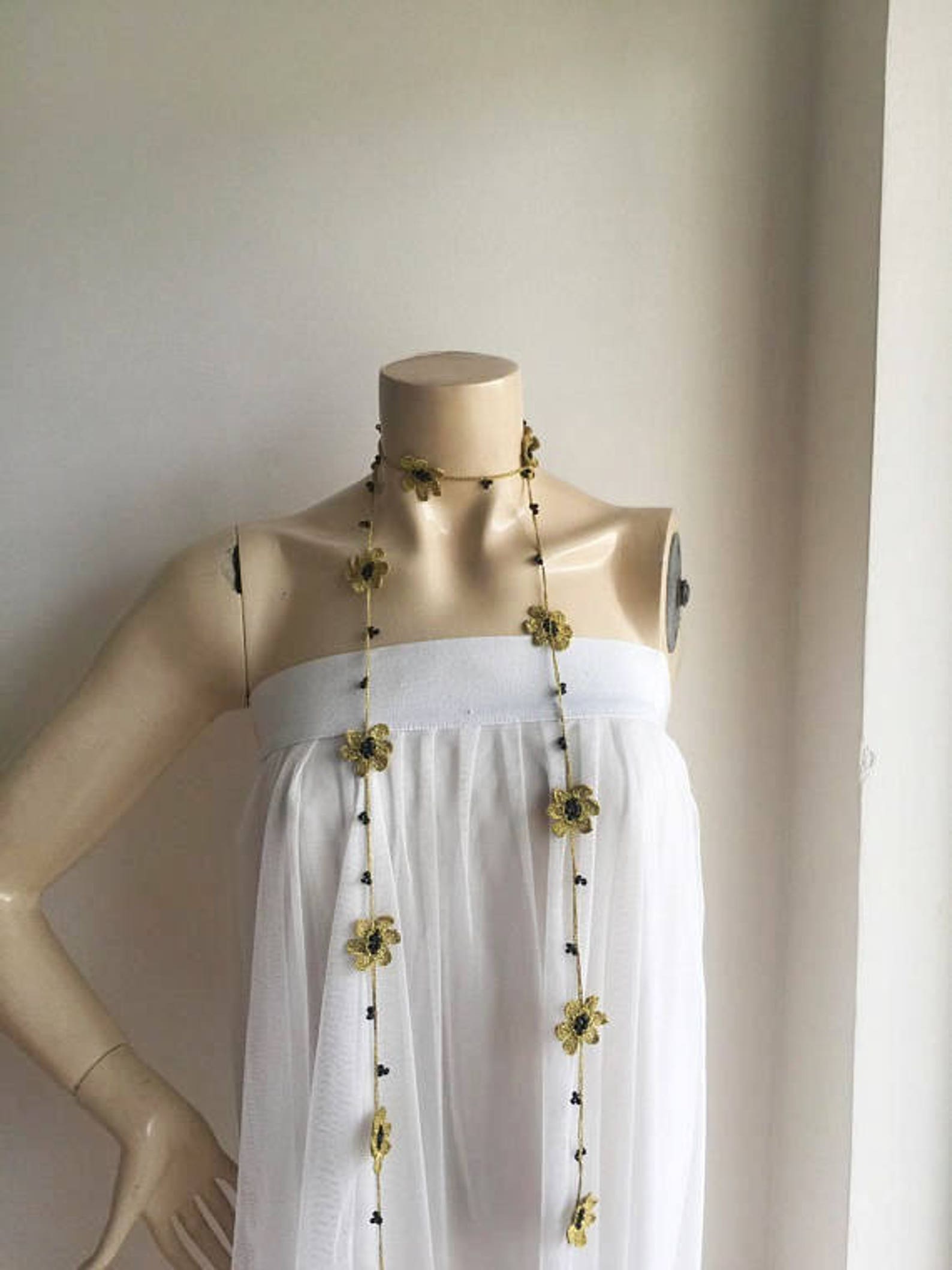 Gold Daisy Necklace-crochet Necklace-turkish Oya Necklace-gold - Etsy