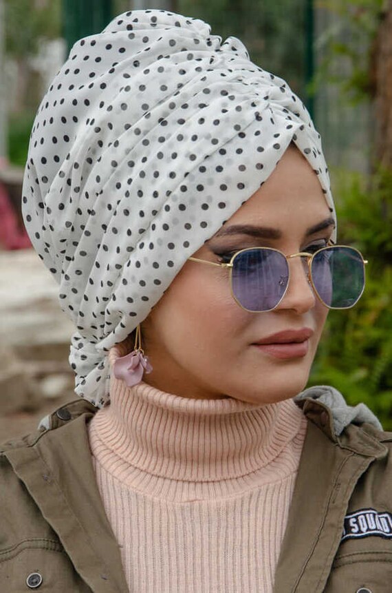 White Pre-tied Tulle Turban With Ponytail Instant Headwrap | Etsy