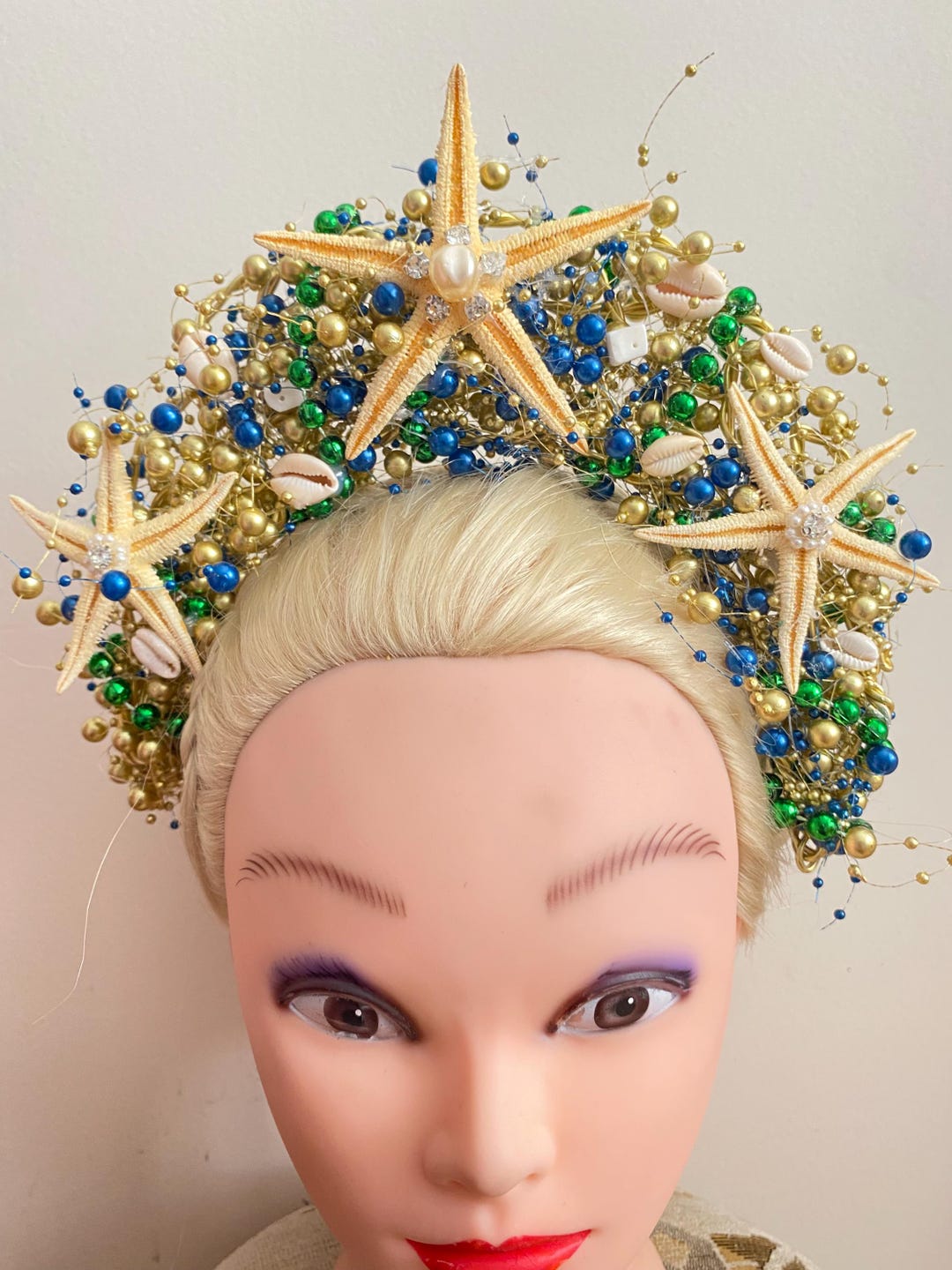Swimmable Mermaid Tiara Gold Blue Green - Mermaid Costume Girl -beach ...