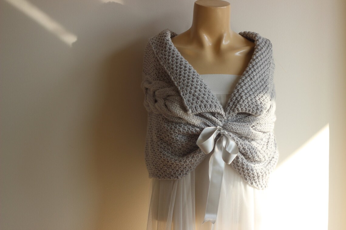 Light Gray Capelet / Wedding Wrap Shrug Bolero/Hand Knit | Etsy
