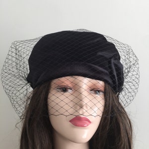 Black Velvet Beret With a Bow- Funeral Veil Hat- Merry Widow Ceremony ...