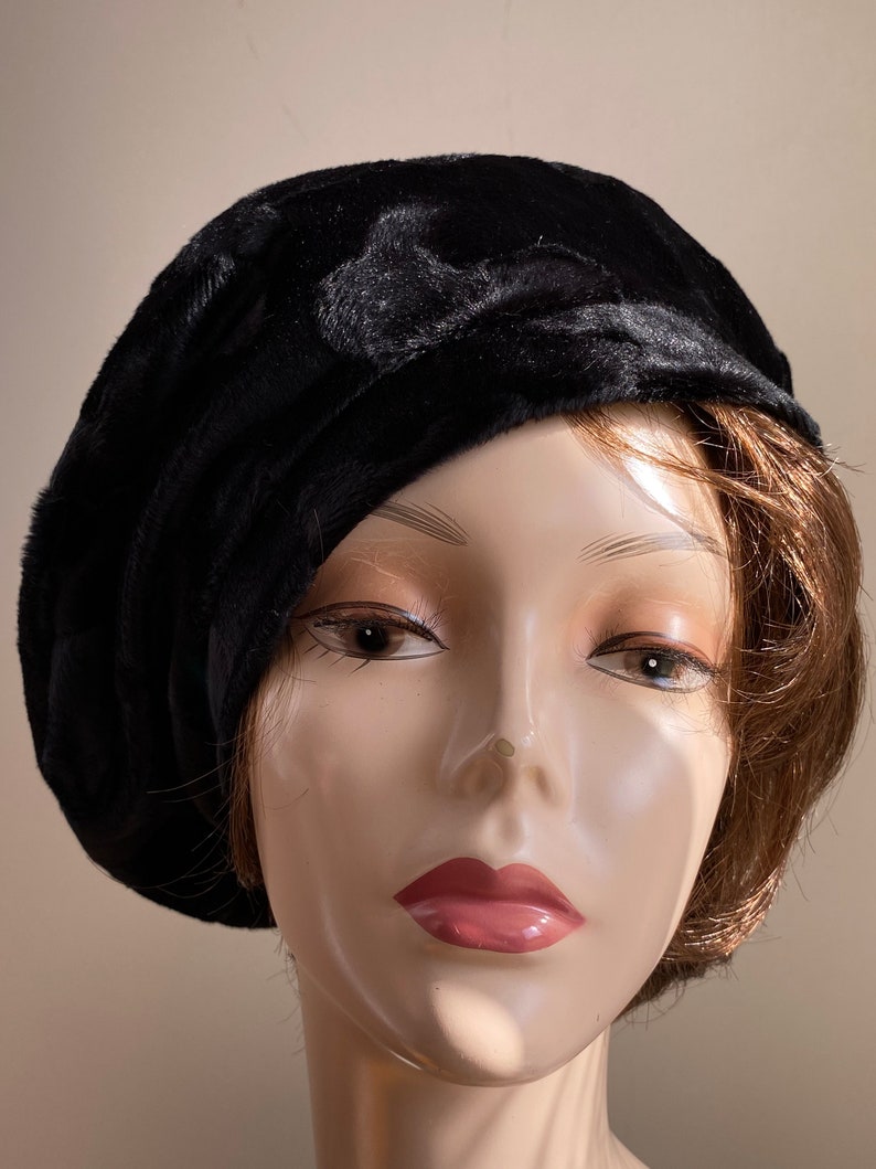 Black Cow Print Velvet Beret -tam French- Warm Winter Hat- Velvet ...