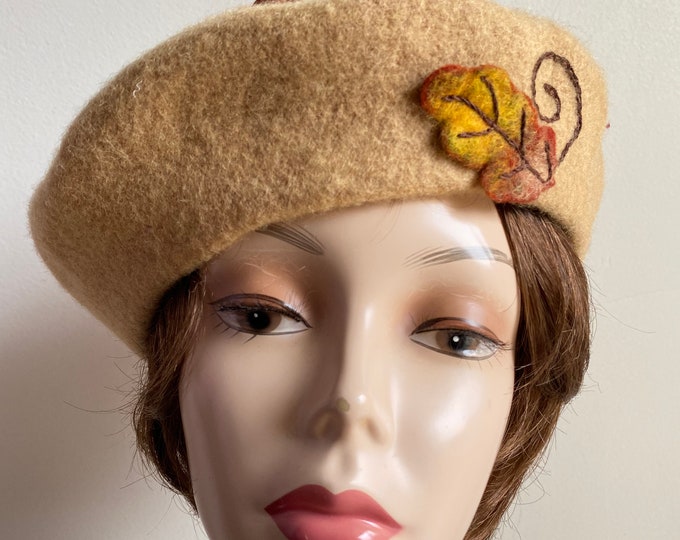 Oak Leaf Beret beige Wool Hat Women Christmas Gift fall Winter French ...