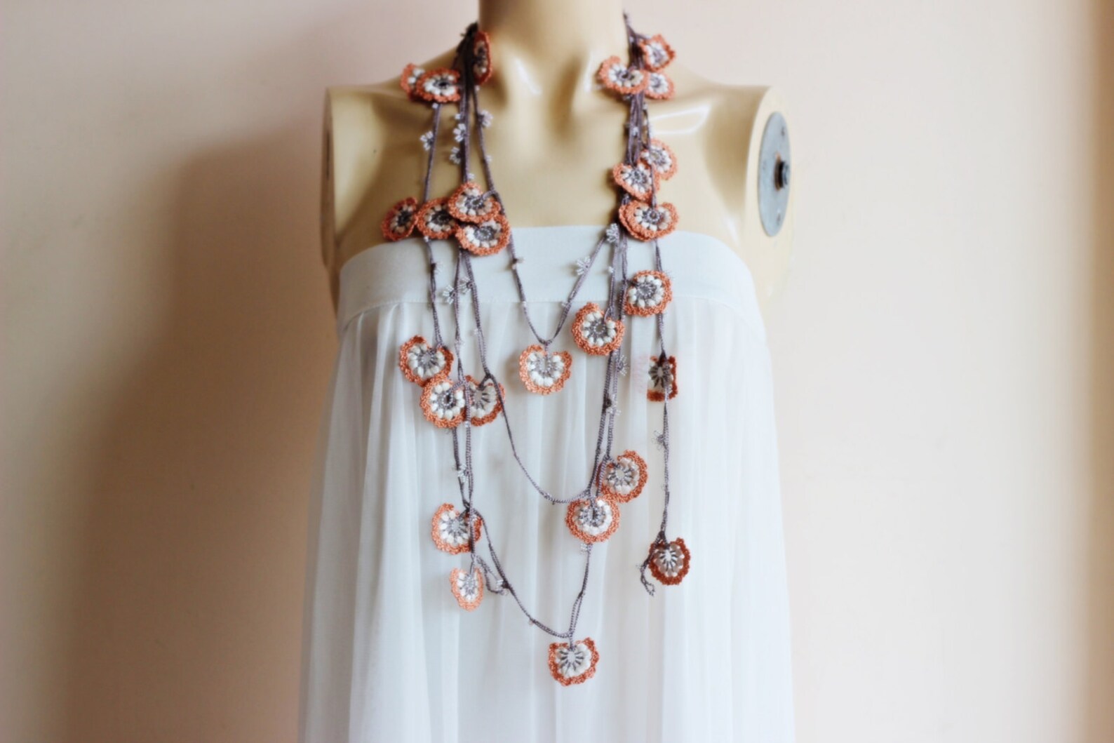 Crochet Necklace-Salmon Necklace-Crochet Beaded | Etsy