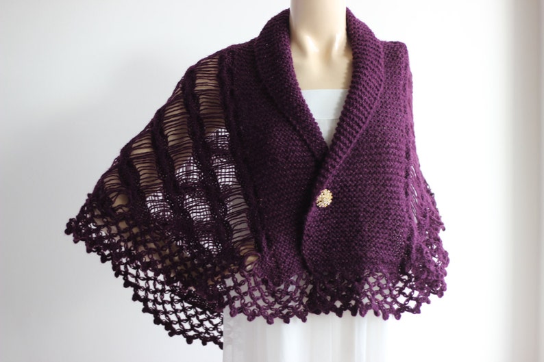 Dark Plum Shawl / Wedding Wrap Shrug Bolero/Hand Knit Glitter | Etsy