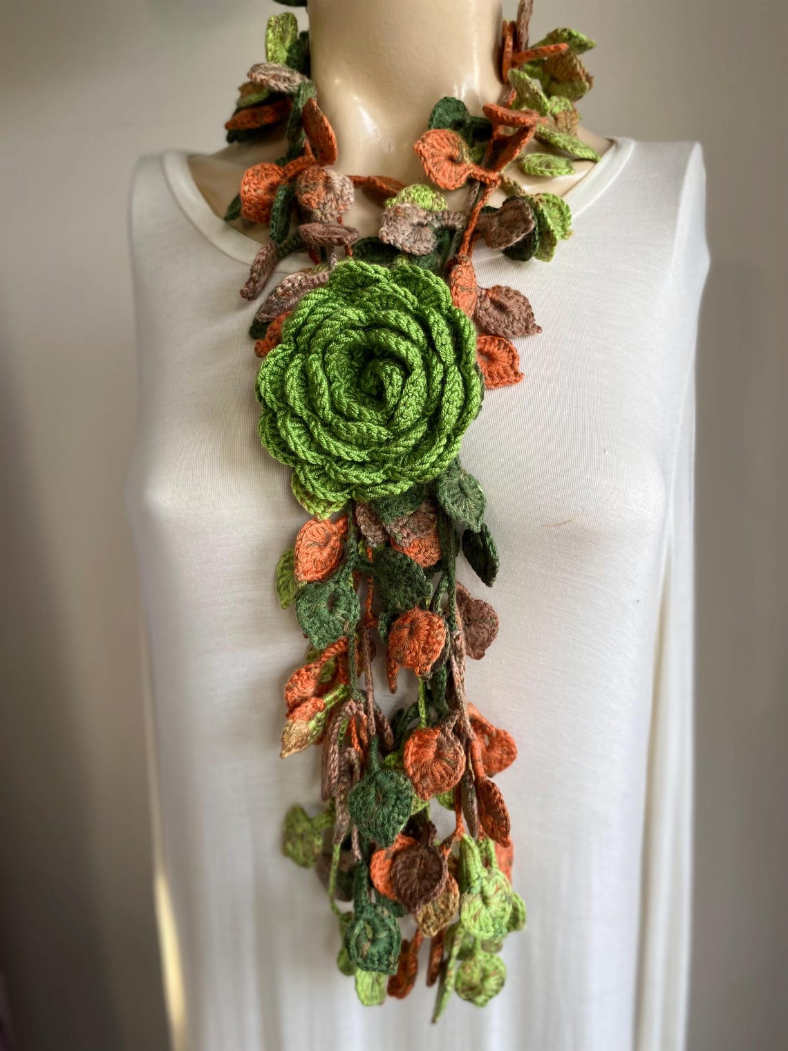 Shades of Green and Pumpkin Orange Necklace -gift for Girl Friend- Long ...