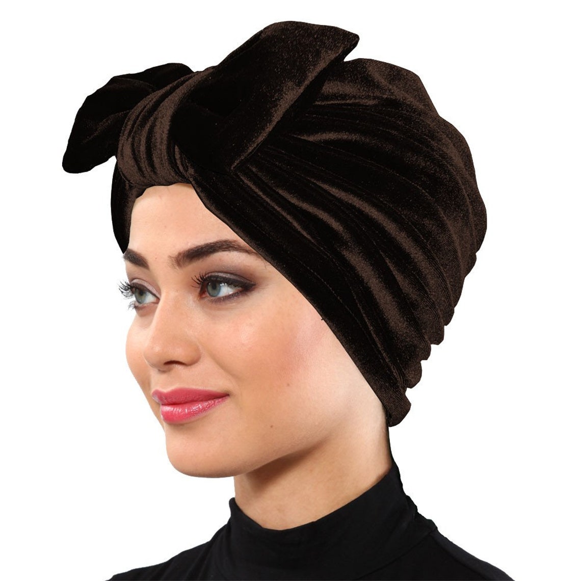 Turban With Bow Velvet Turban Hijab Hat black Headwrap | Etsy