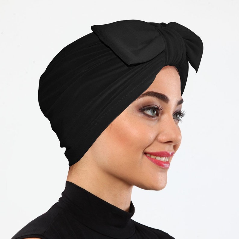 Turban With Bow Black Hair Wrap in Jersey turban Headband - Etsy