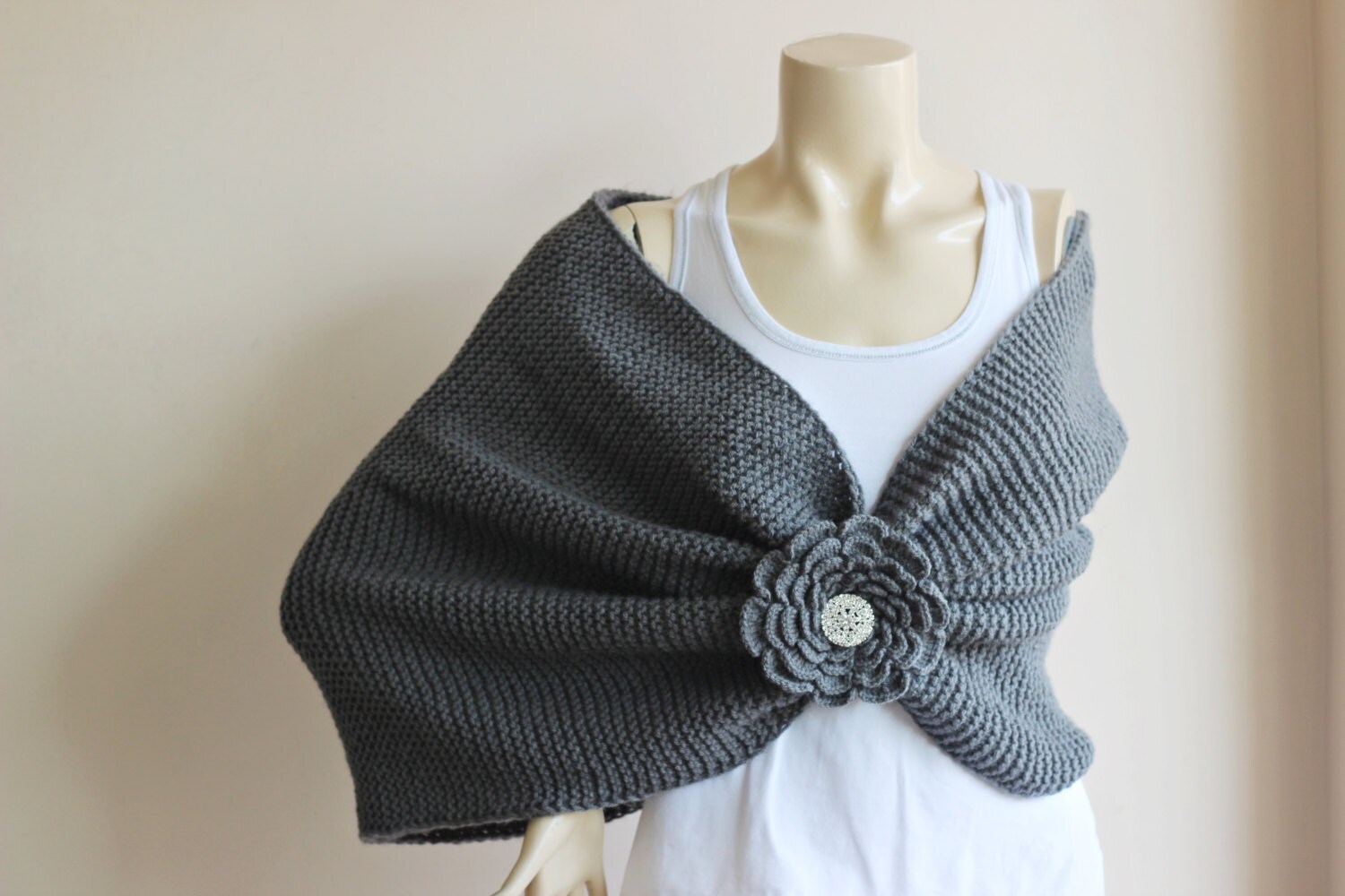 Dark Gray Bridal Capelet / Wedding Wrap Shrug Bolero/Hand Knit | Etsy