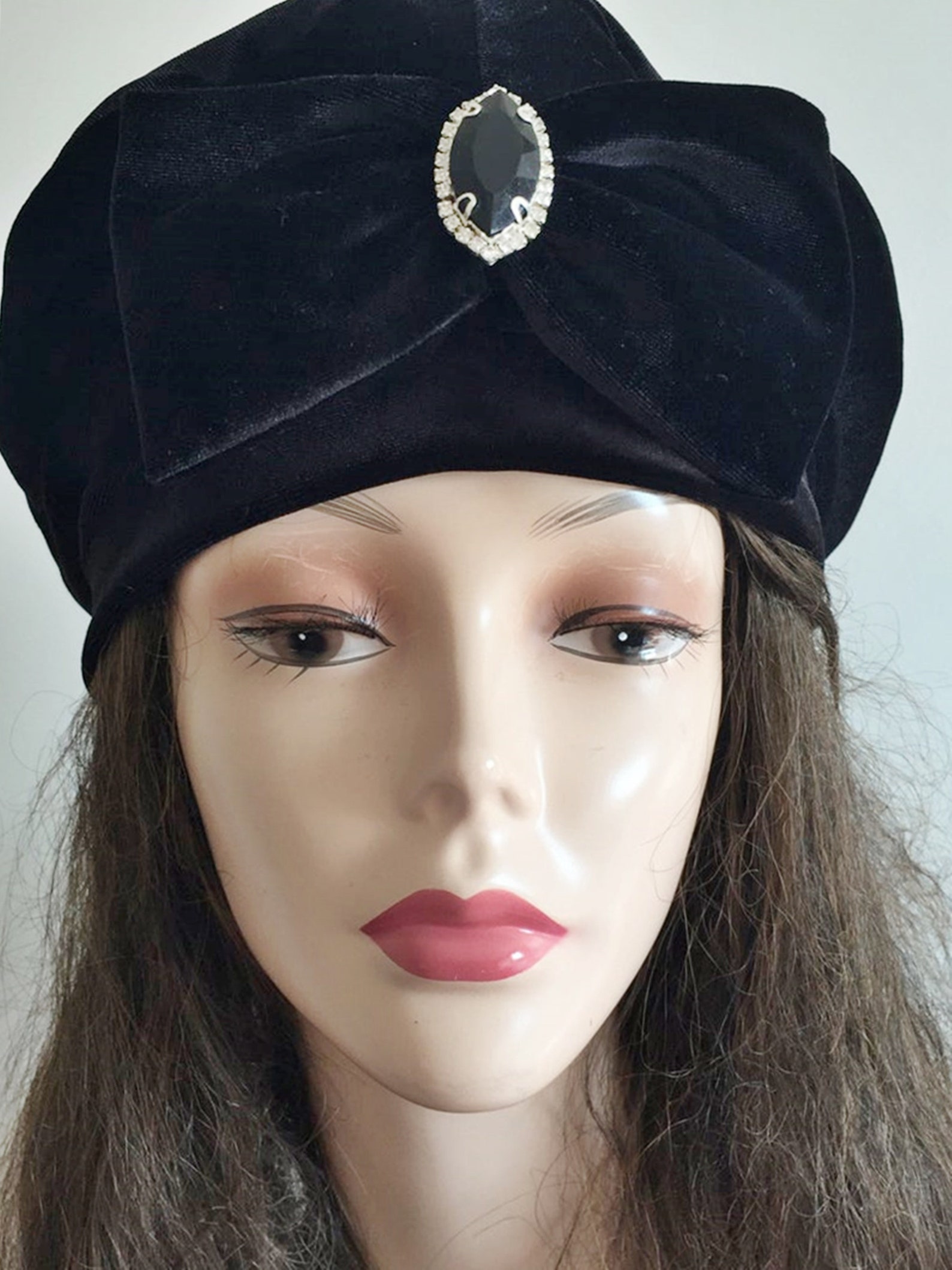 Black Velvet Beret With a Bow- Tam French- Warm Winter Hat- Velvet ...