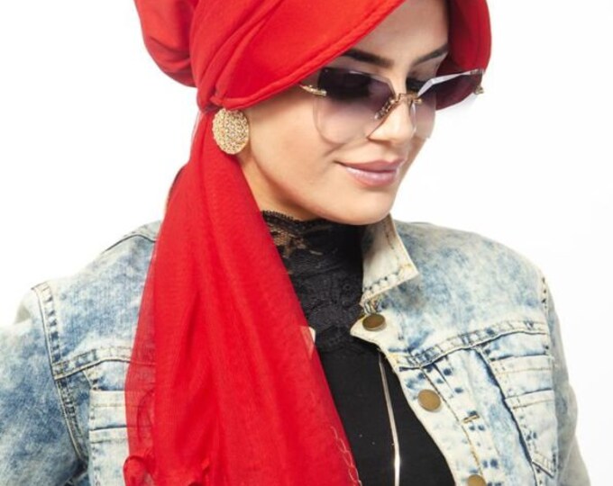 Fashion Turban Cap With Visor bohemian Red Chemo Head Scarf Full Head ...