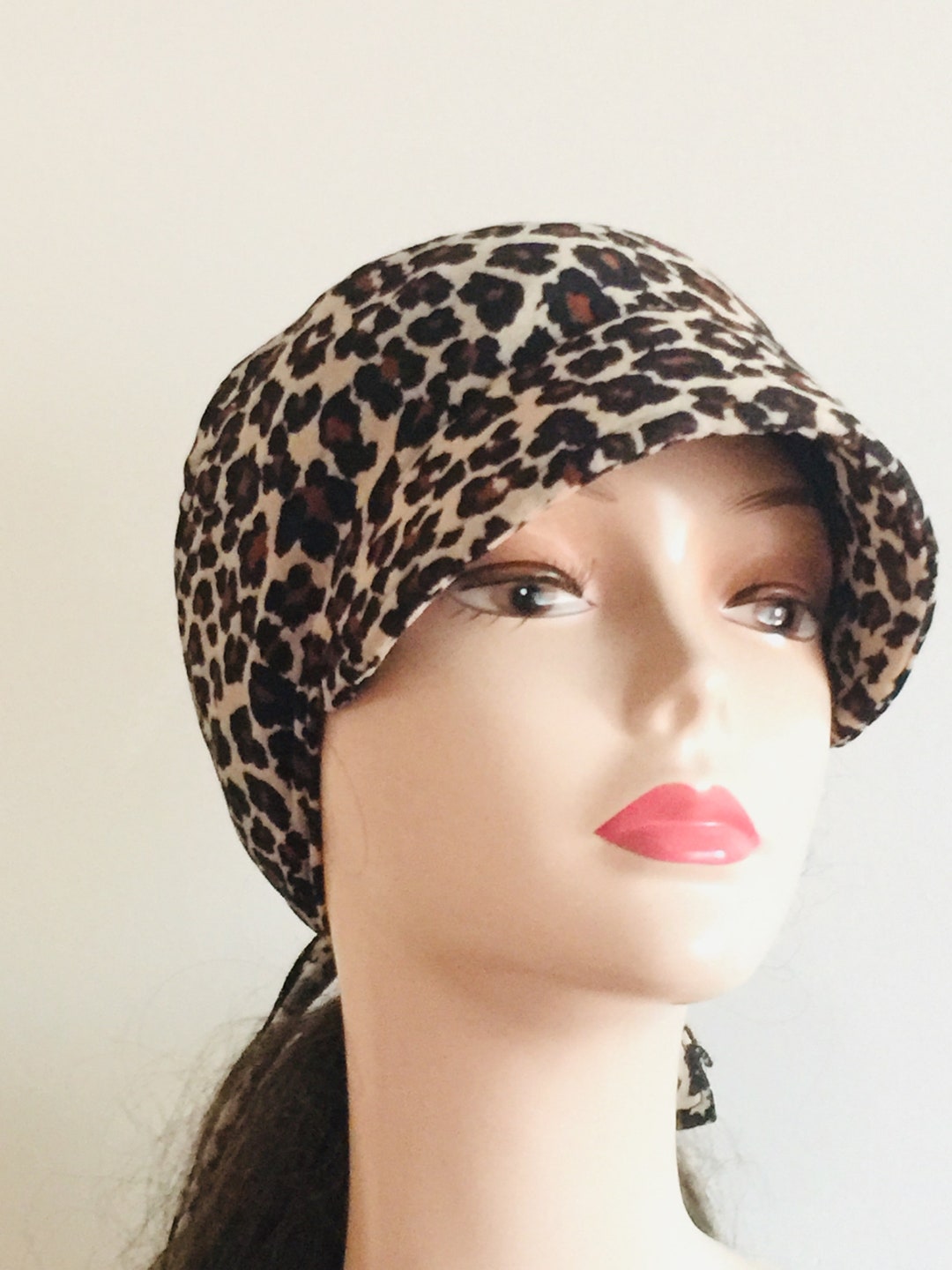 Leopard Hair Bandana -sun Visor Cap With Ties- Beach Hat- Womens Hats ...