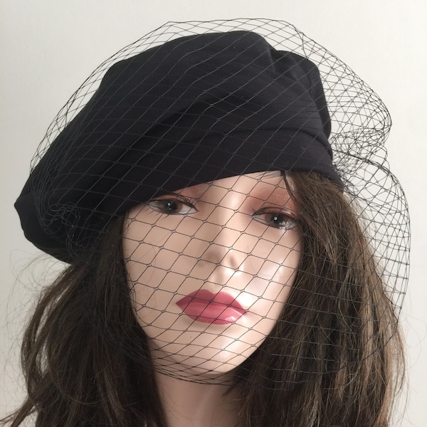 Black Veiled Hat - Etsy