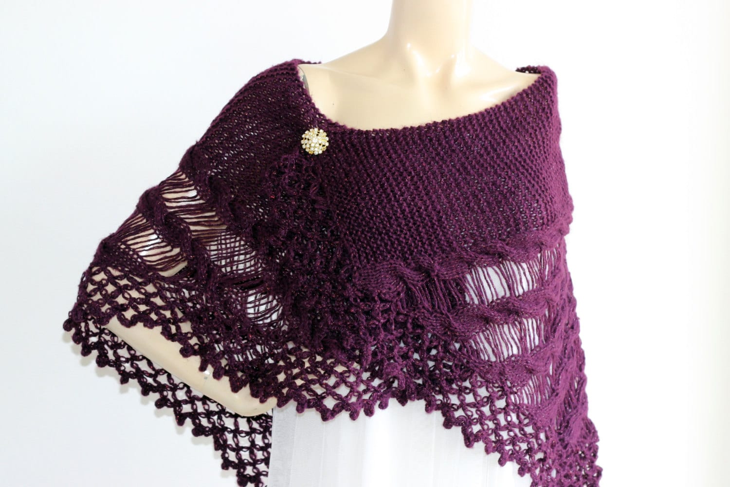 Dark Plum Shawl / Wedding Wrap Shrug Bolero/Hand Knit Glitter | Etsy