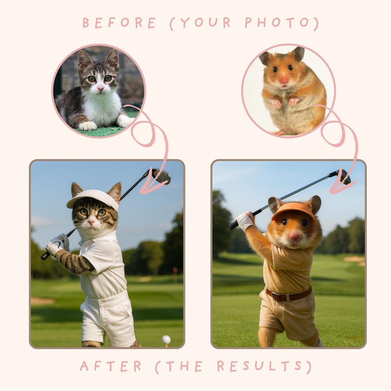 Custom Golf Pet Portrait: Funny Sports Art Gift (digital File in 48h - Etsy