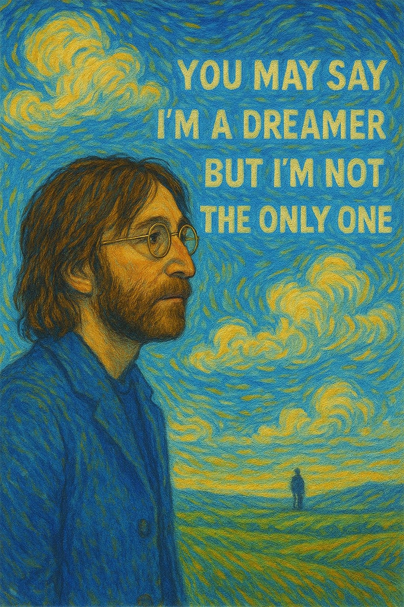 John Lennon "imagine" Art Print – Dreamy Landscape Painting With Lyrics ...