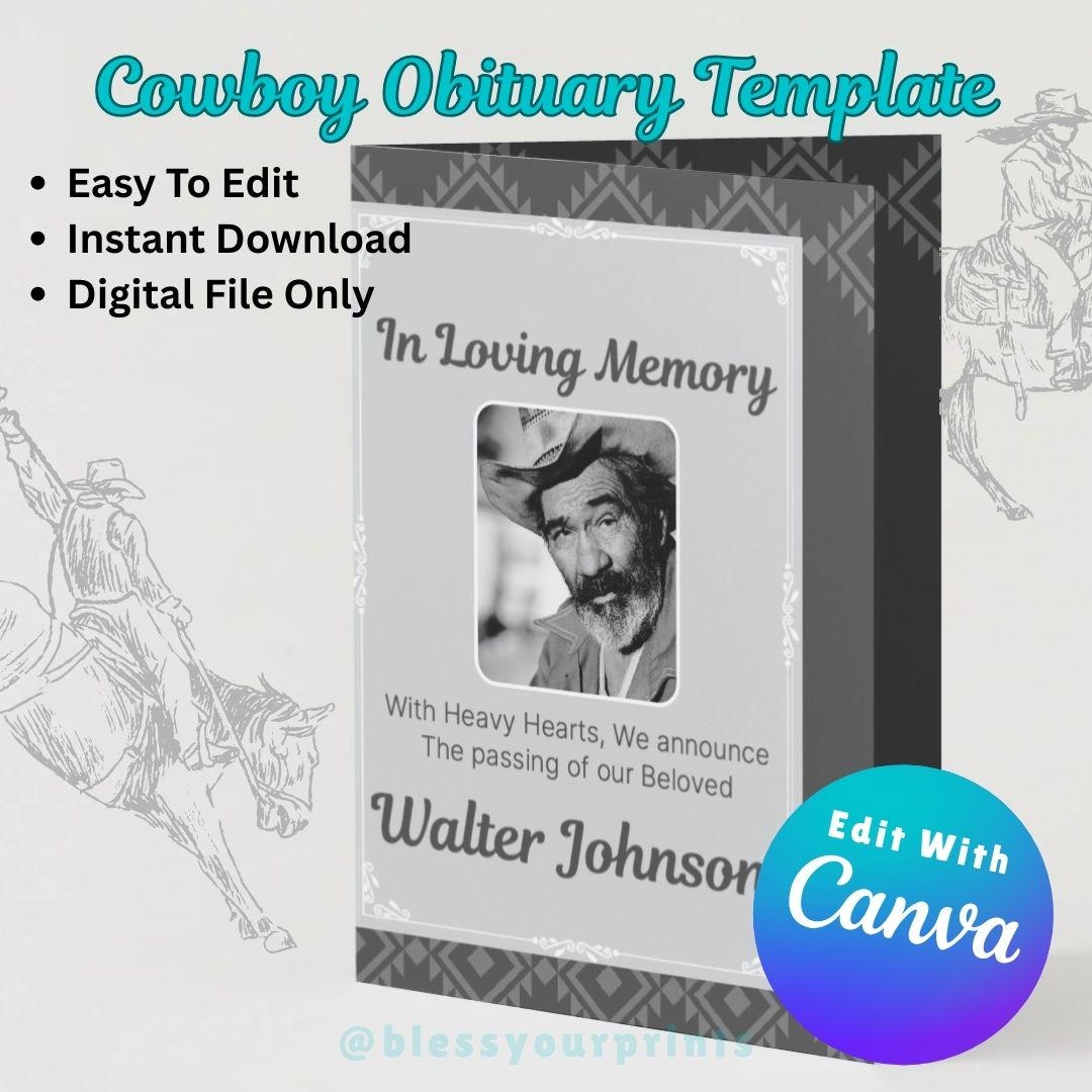 Cowboy Funeral Program Digital Download - Etsy