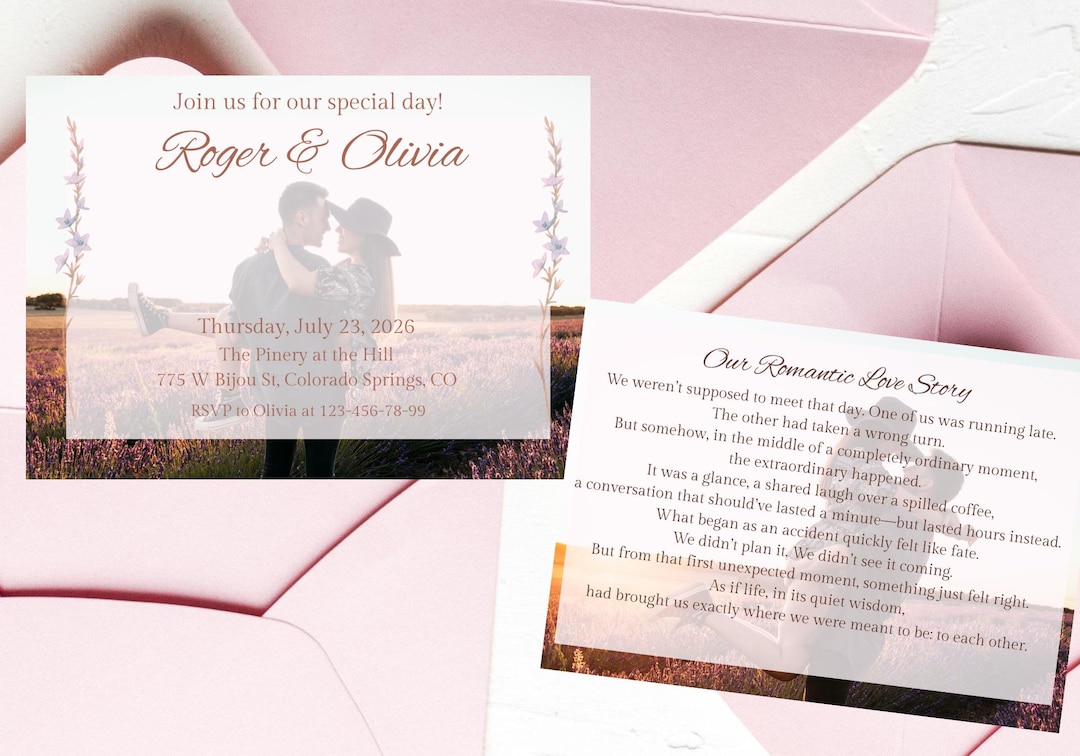 Floral Wedding Invitation Template, Pink Love Story Theme (digital ...