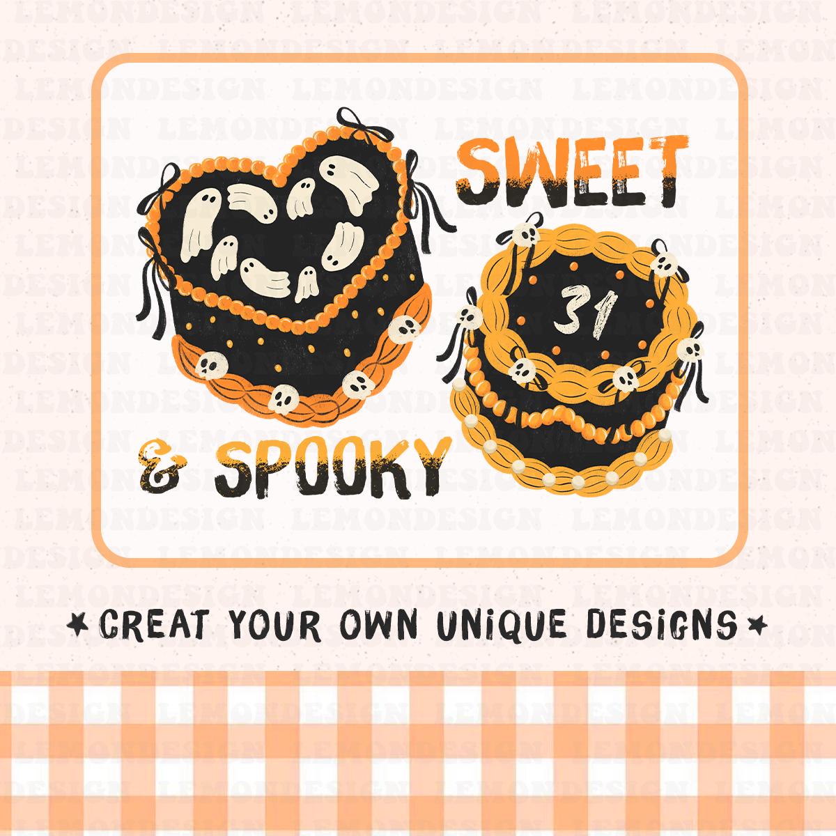 Halloween Cake Clipart: Spooky Ghost, Pumpkin, Bat Designs (PNG Digital ...