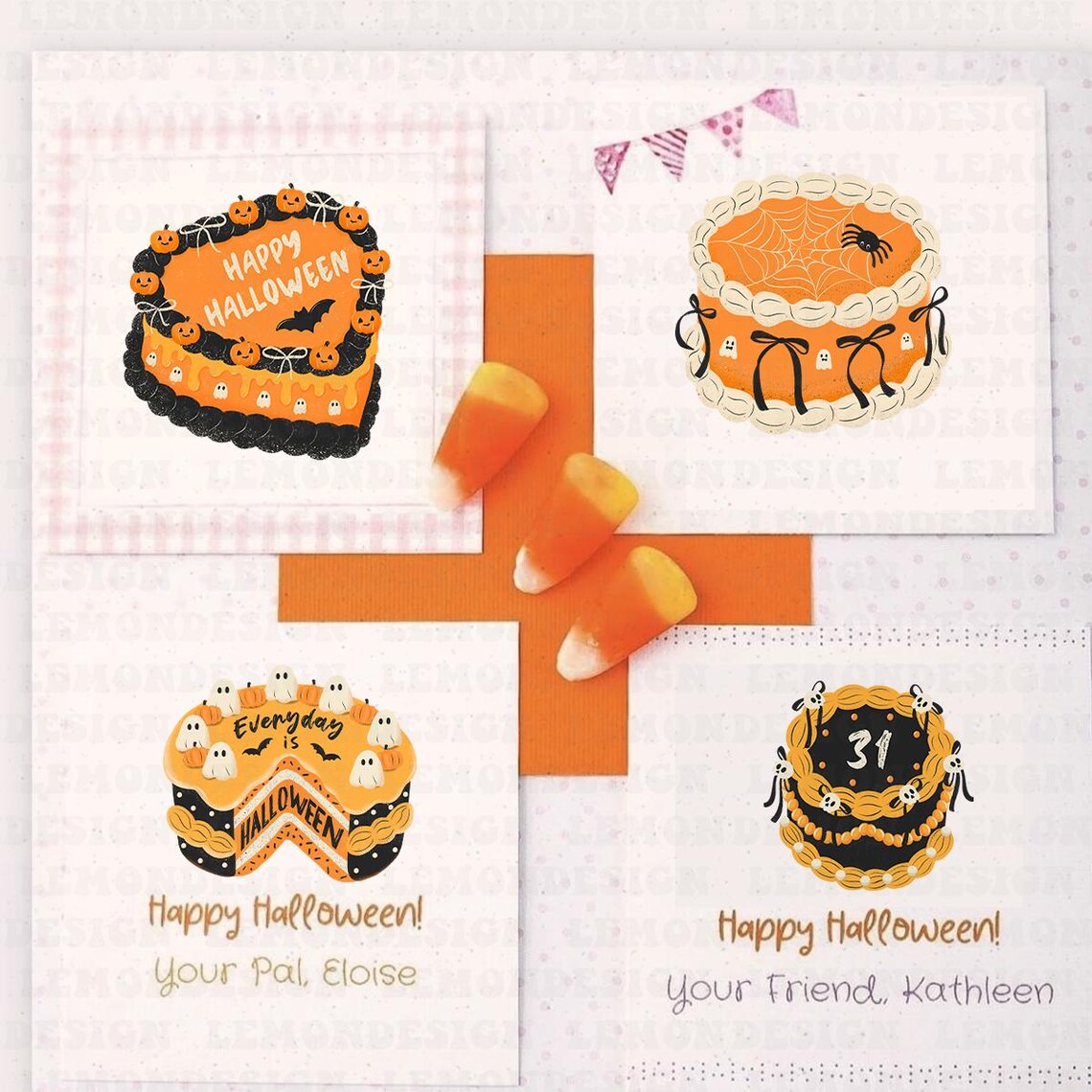 Halloween Cake Clipart: Spooky Ghost, Pumpkin, Bat Designs (PNG Digital ...