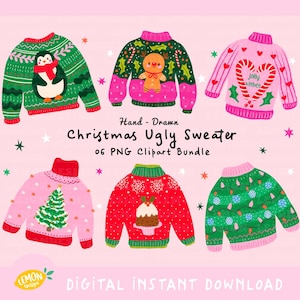 Christmas Ugly Sweater PNG Clipart Bundle | Funny Holiday Jumper, Cute ...
