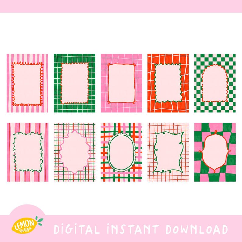 30 Christmas Frames PNG Clipart Bundle, Retro Holiday Frame Borders ...