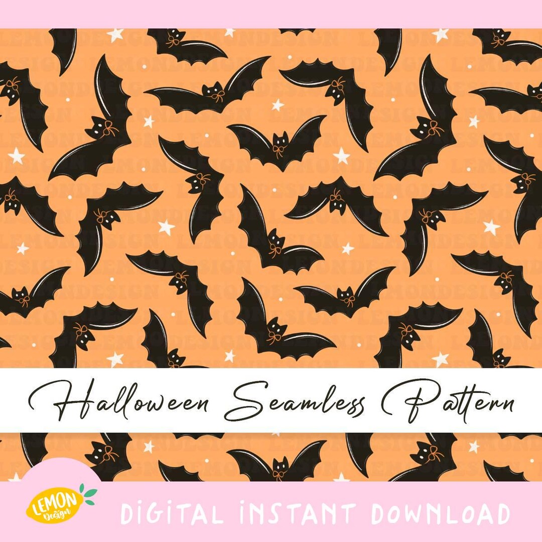 Halloween Bat Pattern, Cute Spooky Digital Paper, Pastel Halloween ...