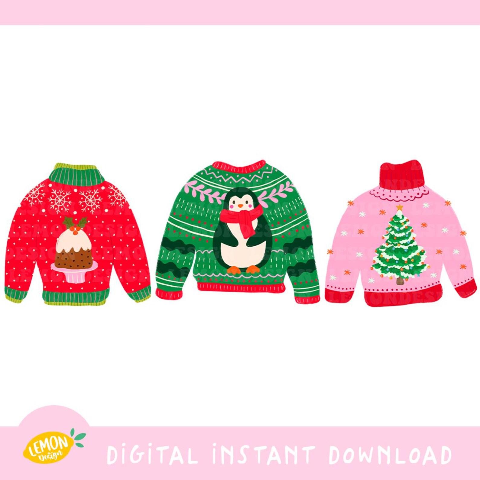 Christmas Ugly Sweater PNG Clipart Bundle | Funny Holiday Jumper, Cute ...