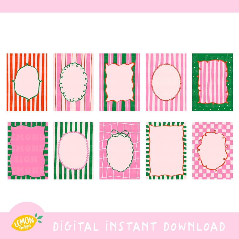 30 Christmas Frames PNG Clipart Bundle, Retro Holiday Frame Borders ...