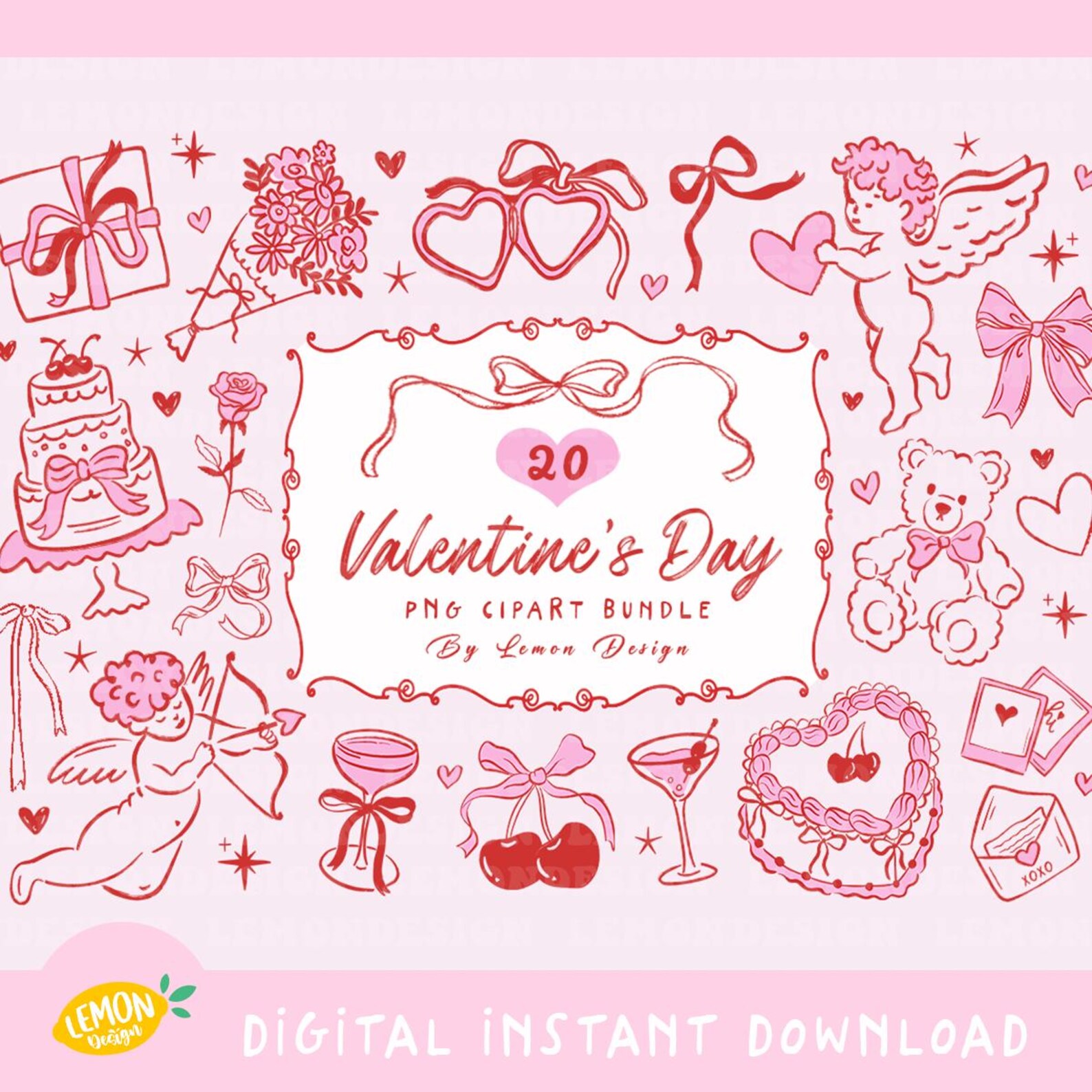 Valentine’s Day PNG Clipart | Cute Love Illustration Set Instant ...