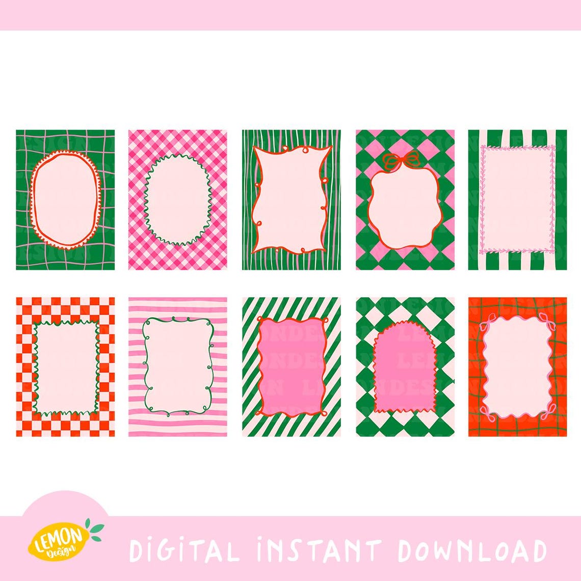 30 Christmas Frames PNG Clipart Bundle, Retro Holiday Frame Borders ...