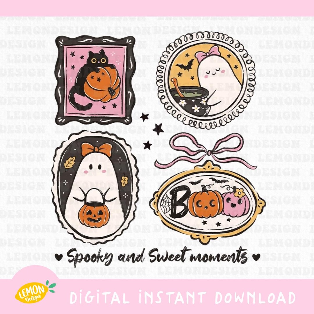 Retro Halloween Clipart Bundle: Spooky Ghost, Candy, Pumpkin PNG ...