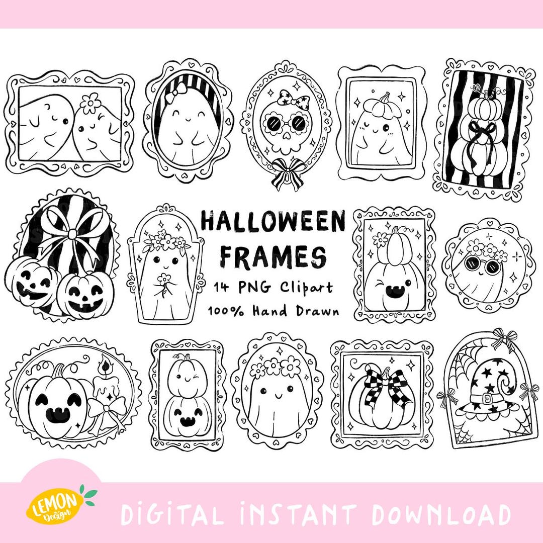Hand-drawn Halloween Frames Clipart Bundle: Spooky Doodle PNG (digital ...