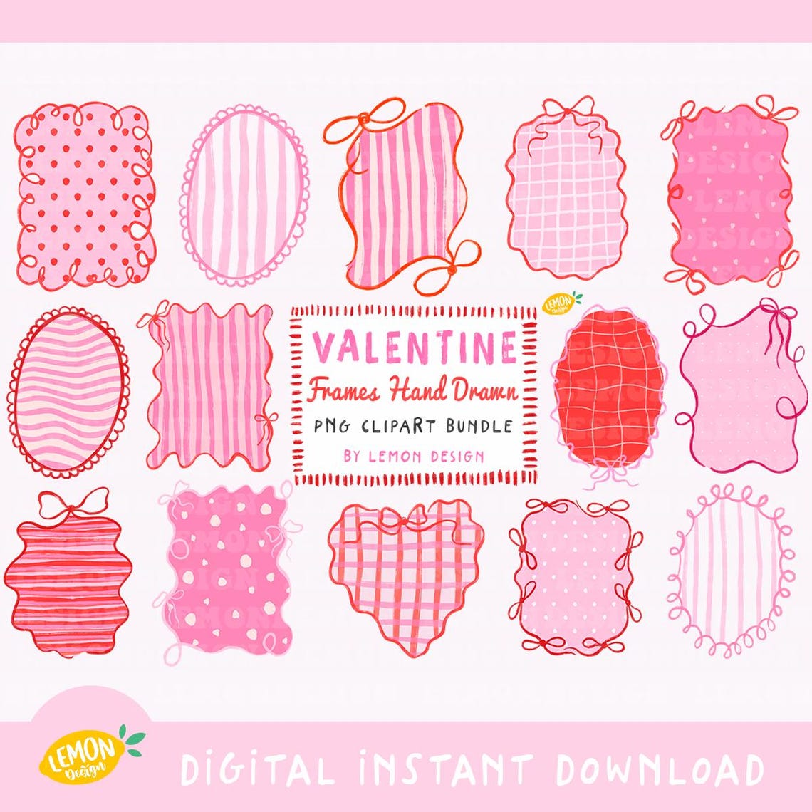 Valentine Frames PNG Clipart | Hand Drawn Love Borders Instant Digital ...