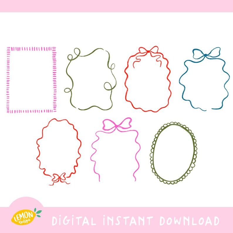 Hand Drawn Whimsical Frames Clipart Bundle, Colorful Doodle Border Svg ...
