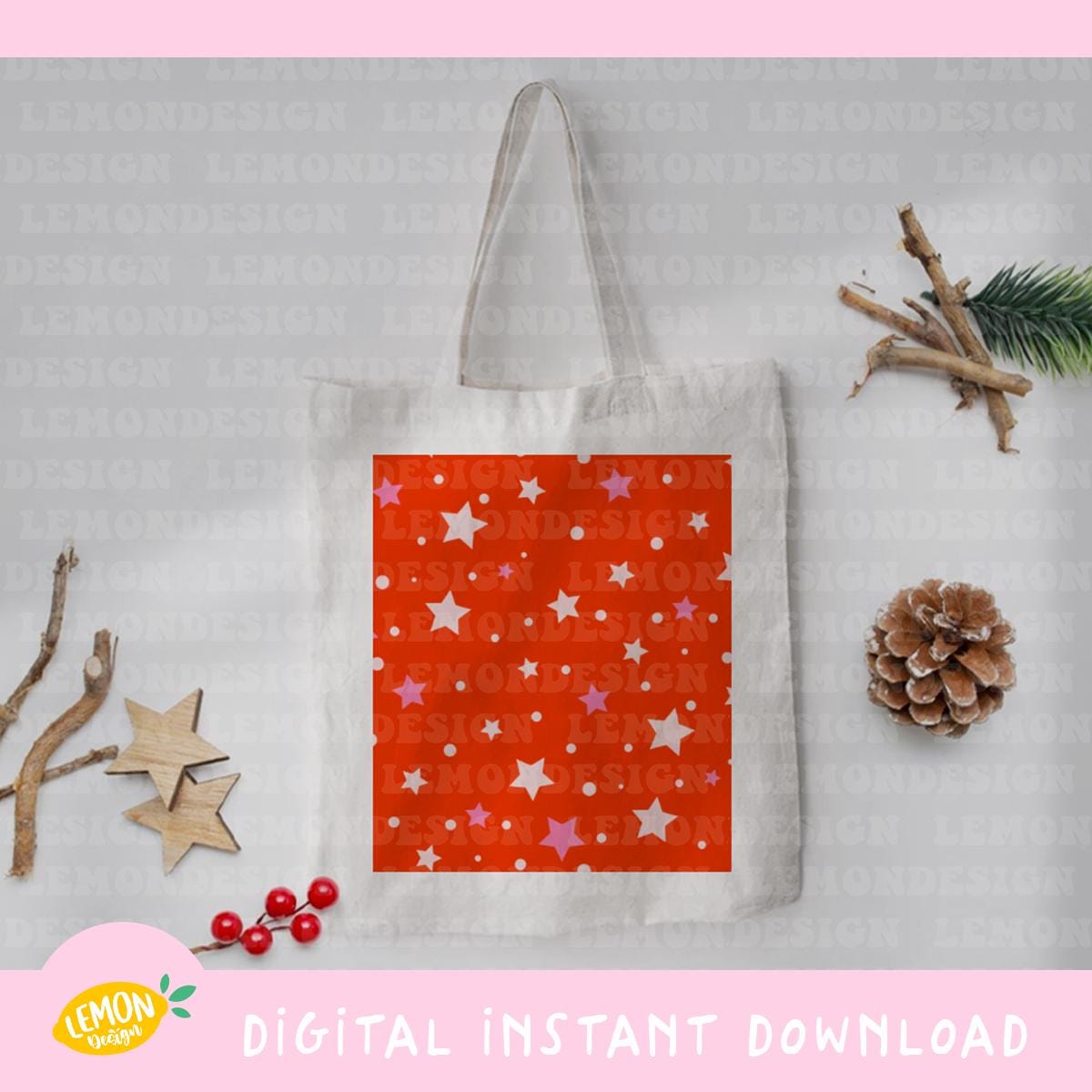 Christmas Pattern PNG Clipart Bundle, Retro Holiday Frame Borders, Pink ...