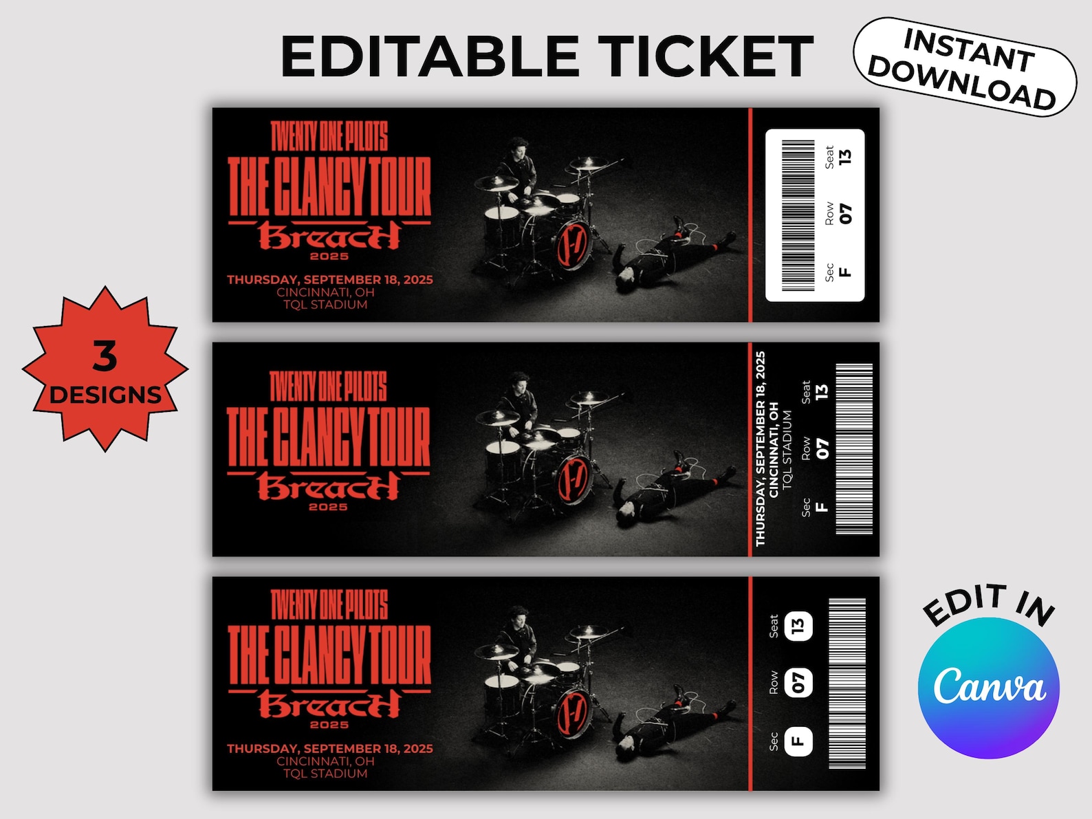 Twenty One Pilots Ticket Template | Clancy Tour: Breach | Editable ...