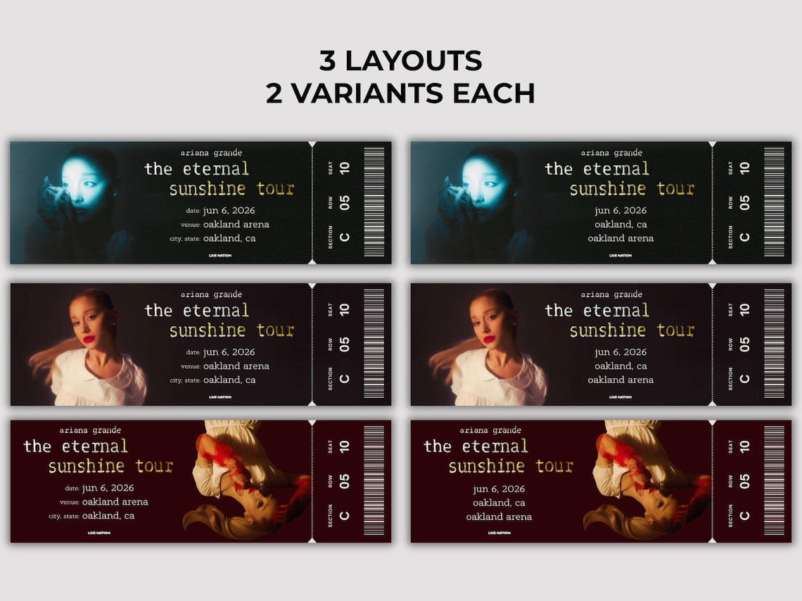 Ariana Grande Ticket Template | the Eternal Sunshine Tour | Editable ...