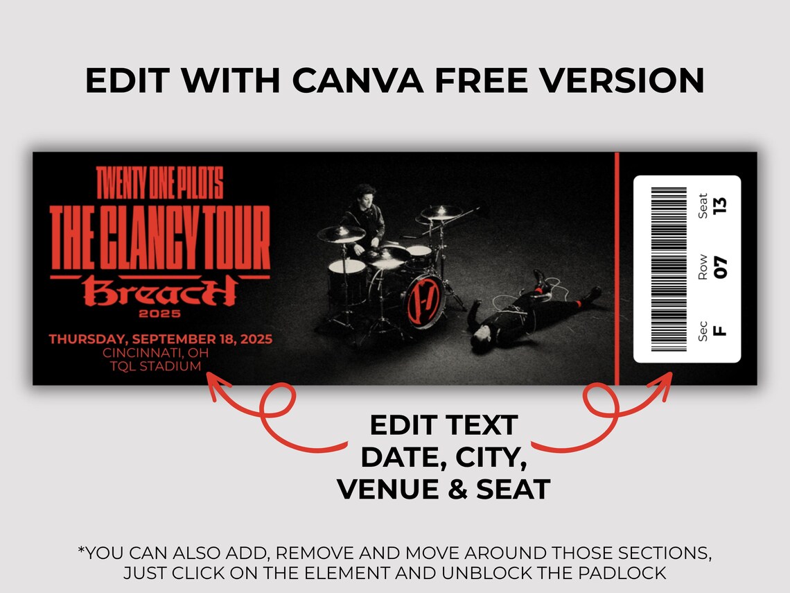 Twenty One Pilots Ticket Template | Clancy Tour: Breach | Editable ...