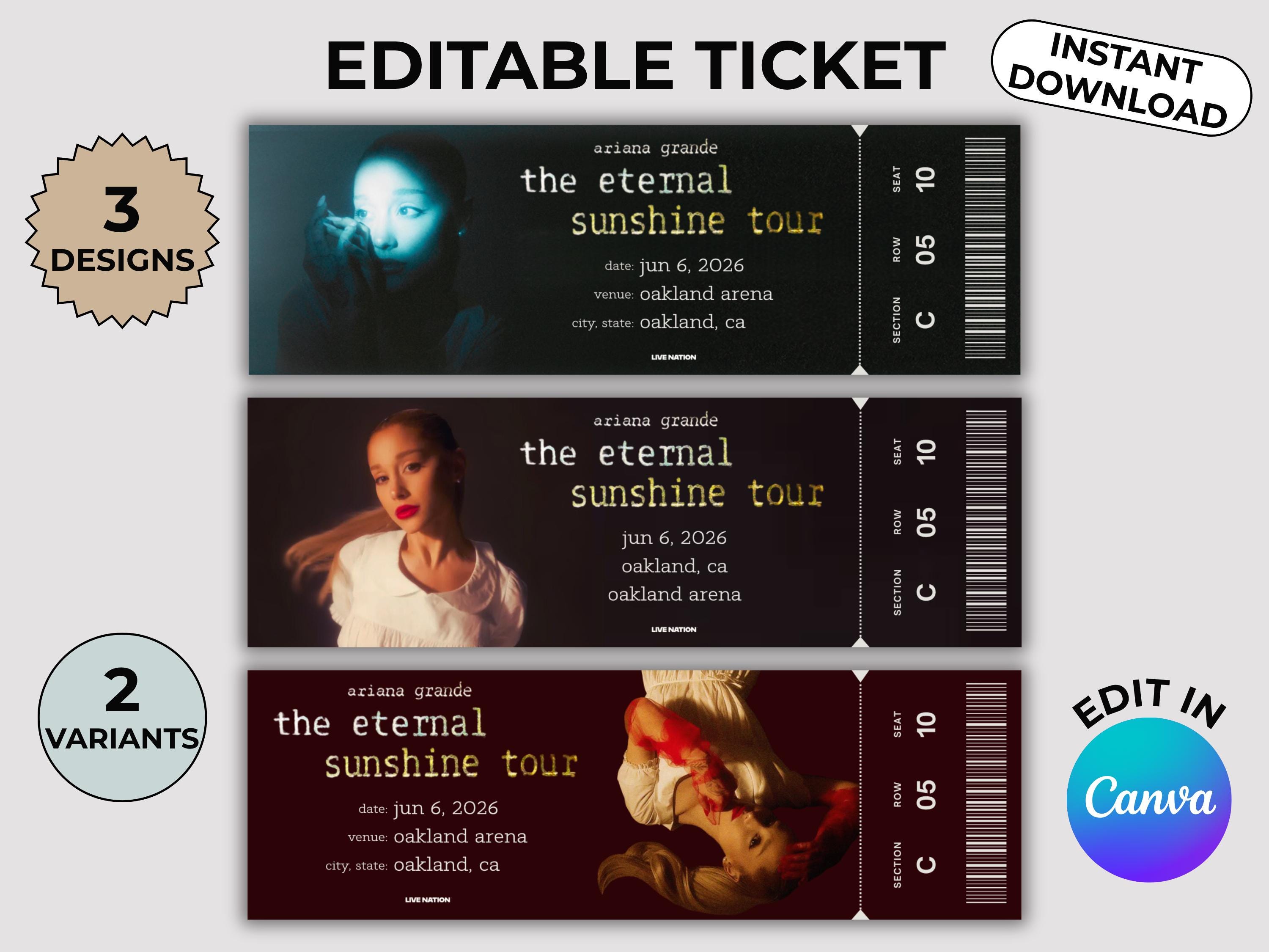 Ariana Grande Ticket Template | the Eternal Sunshine Tour | Editable ...