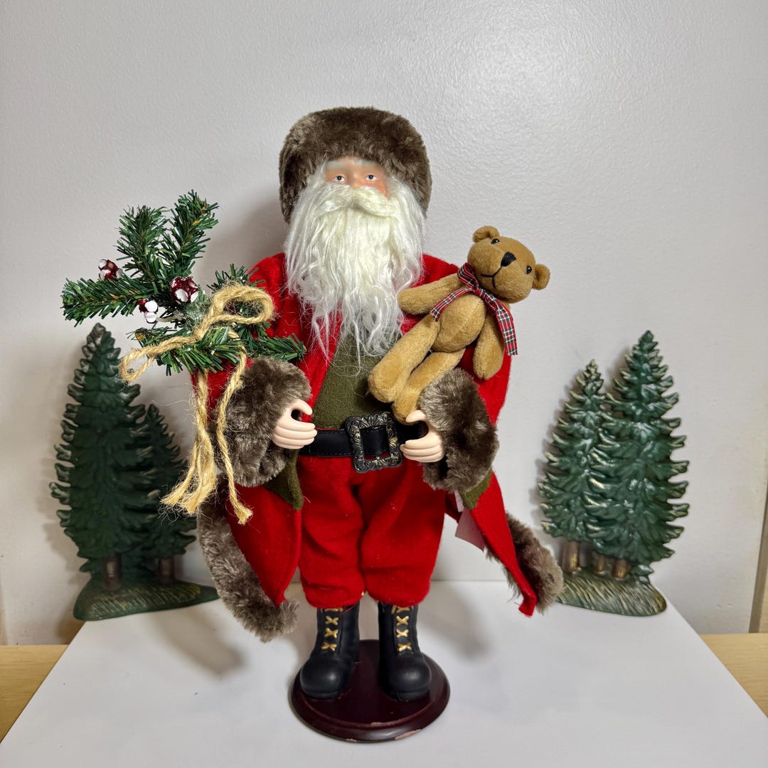 Fabric Santa in Pajamas Statue, Vintage Christmas Decor, Table Top ...