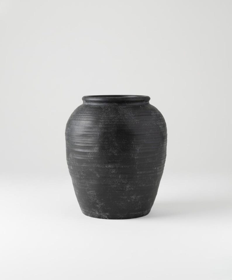 Black Ceramic Decorative Vase | Rustic Modern Pottery Decor, Handmade ...