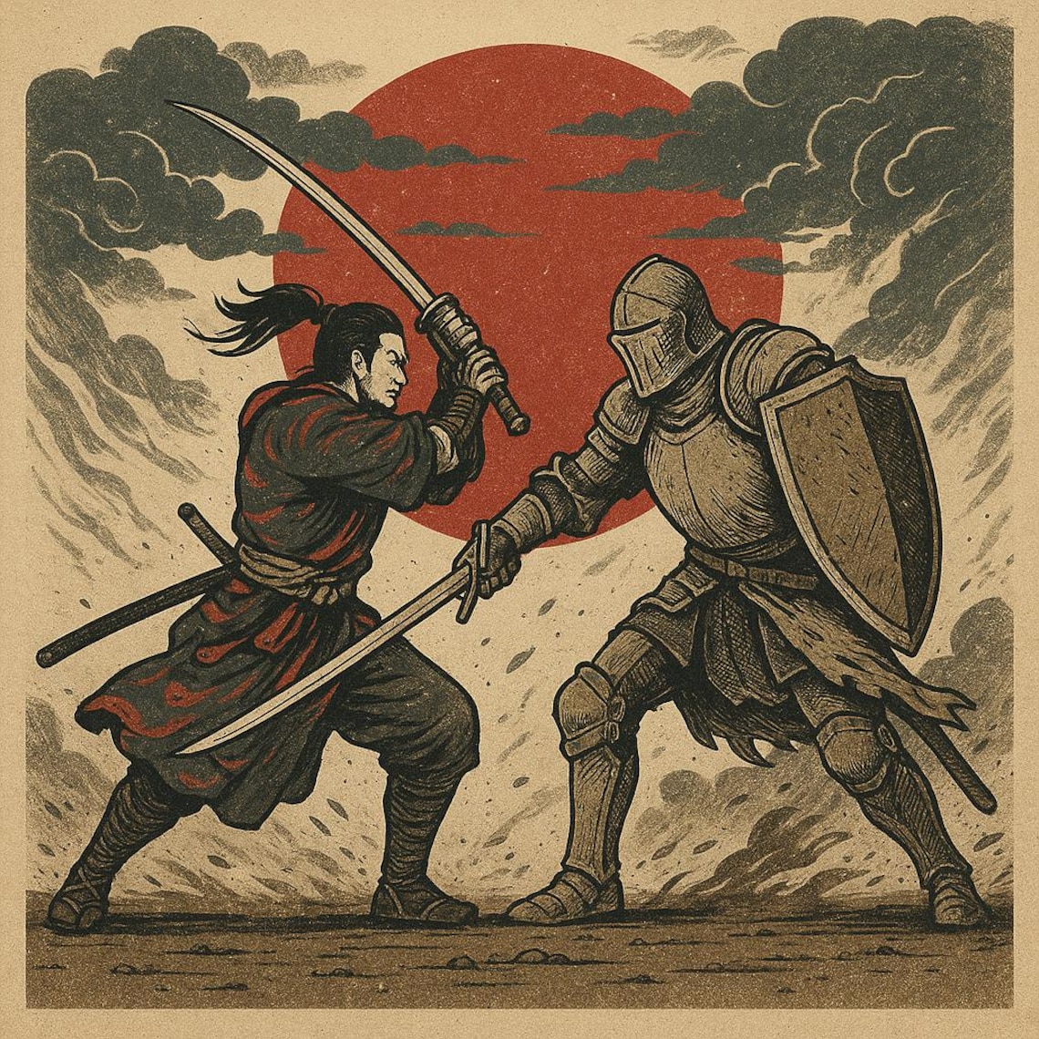 Samurai Vs Knight Wall Art – Japanese Vs Medieval Warrior Poster ...