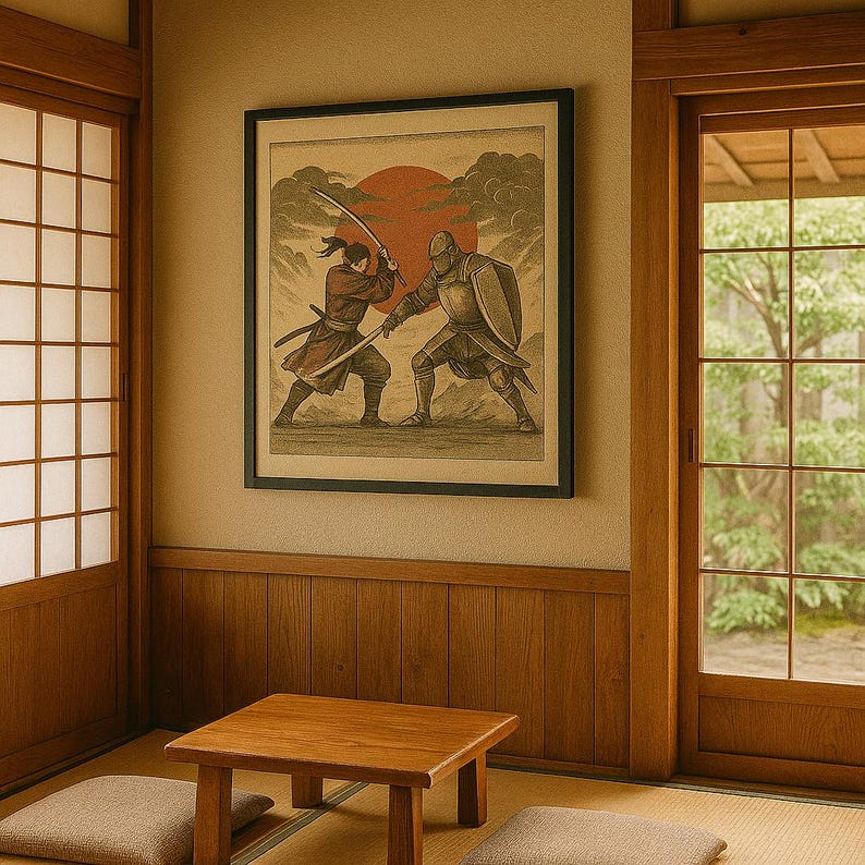 Samurai Vs Knight Wall Art – Japanese Vs Medieval Warrior Poster ...