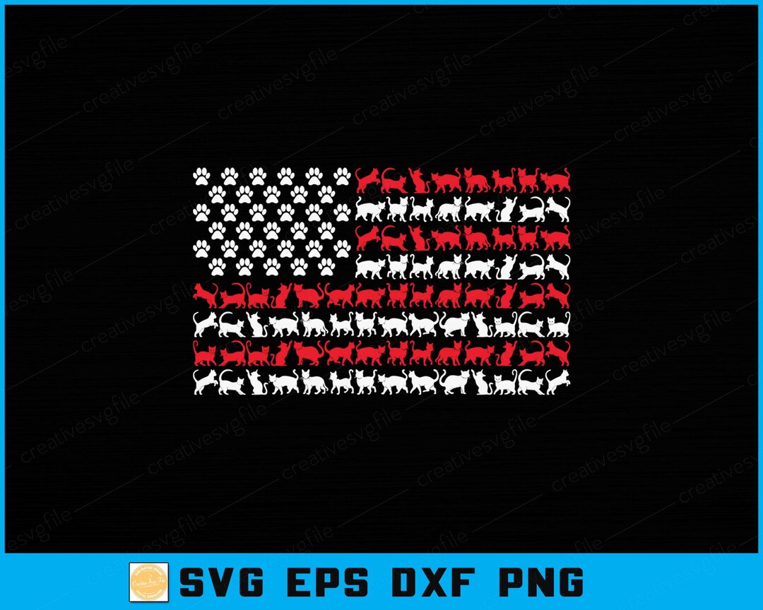 Cat American Flag SVG, Patriotic Kitty USA Paws 4th of July (digital ...
