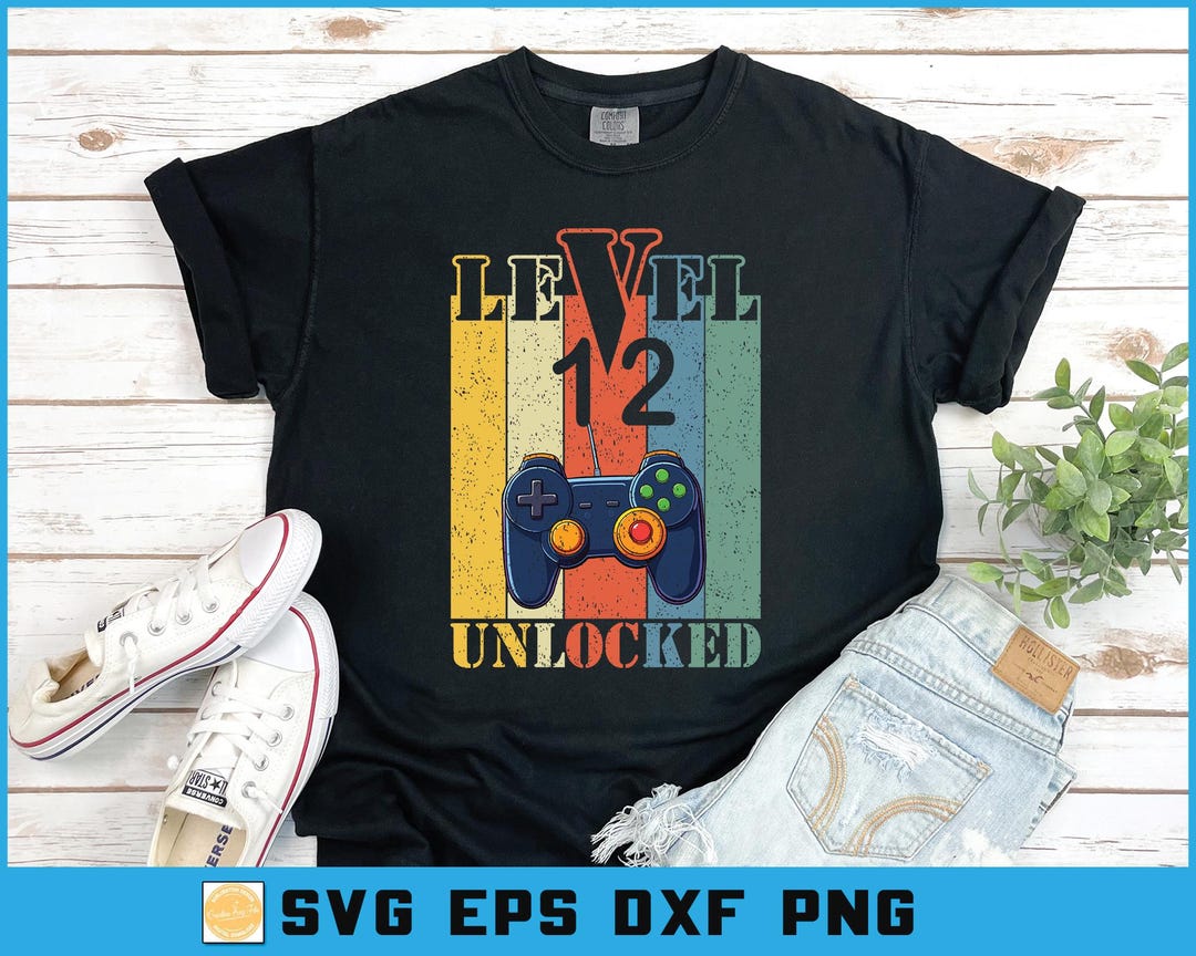 Level 12 Unlocked Gamer Birthday SVG: Kids Milestone Shirt (digital ...