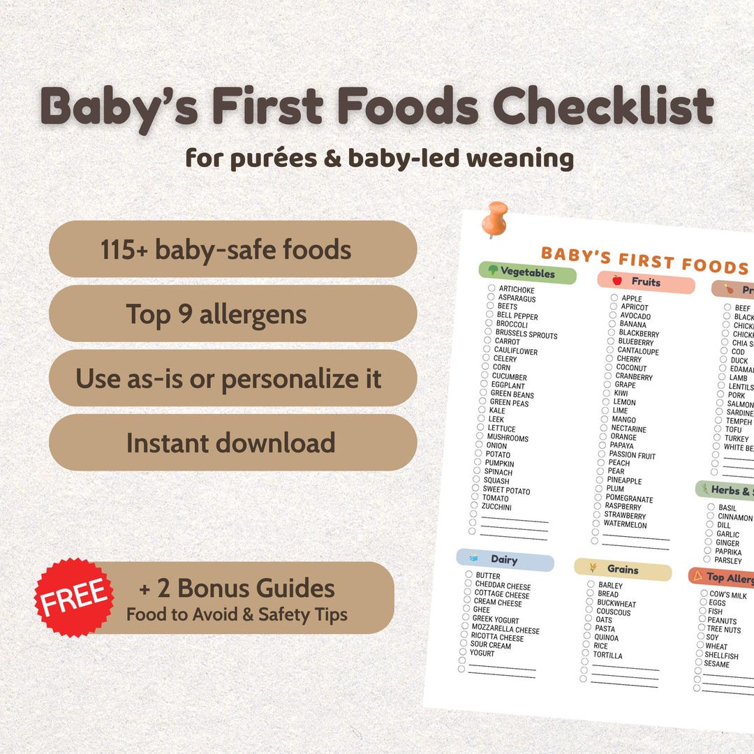 Baby's First Foods Checklist Printable | Baby Solid Food Tracker PDF ...