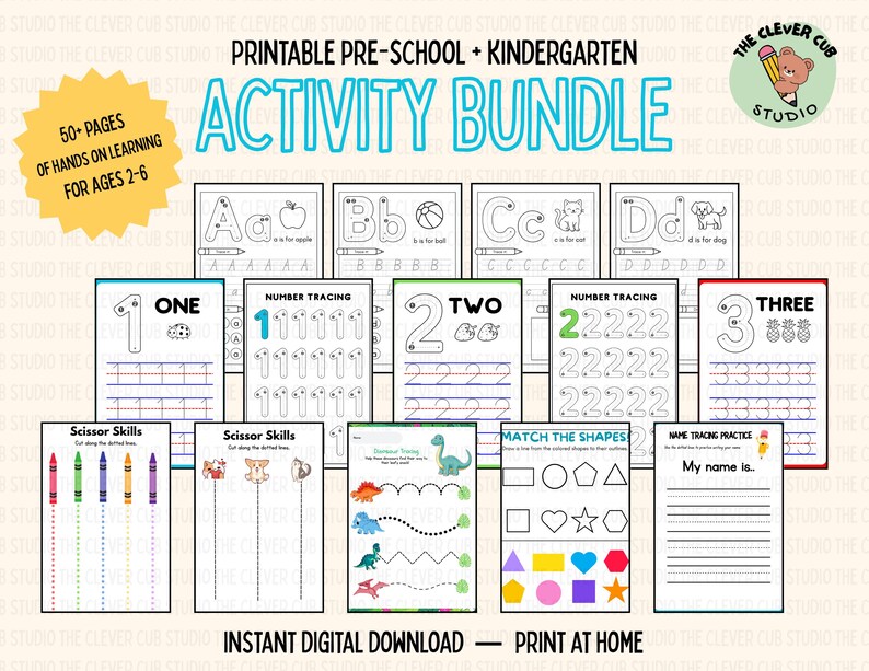 Printable Preschool + Kindergarten Activity Bundle | 50+ Pages ...