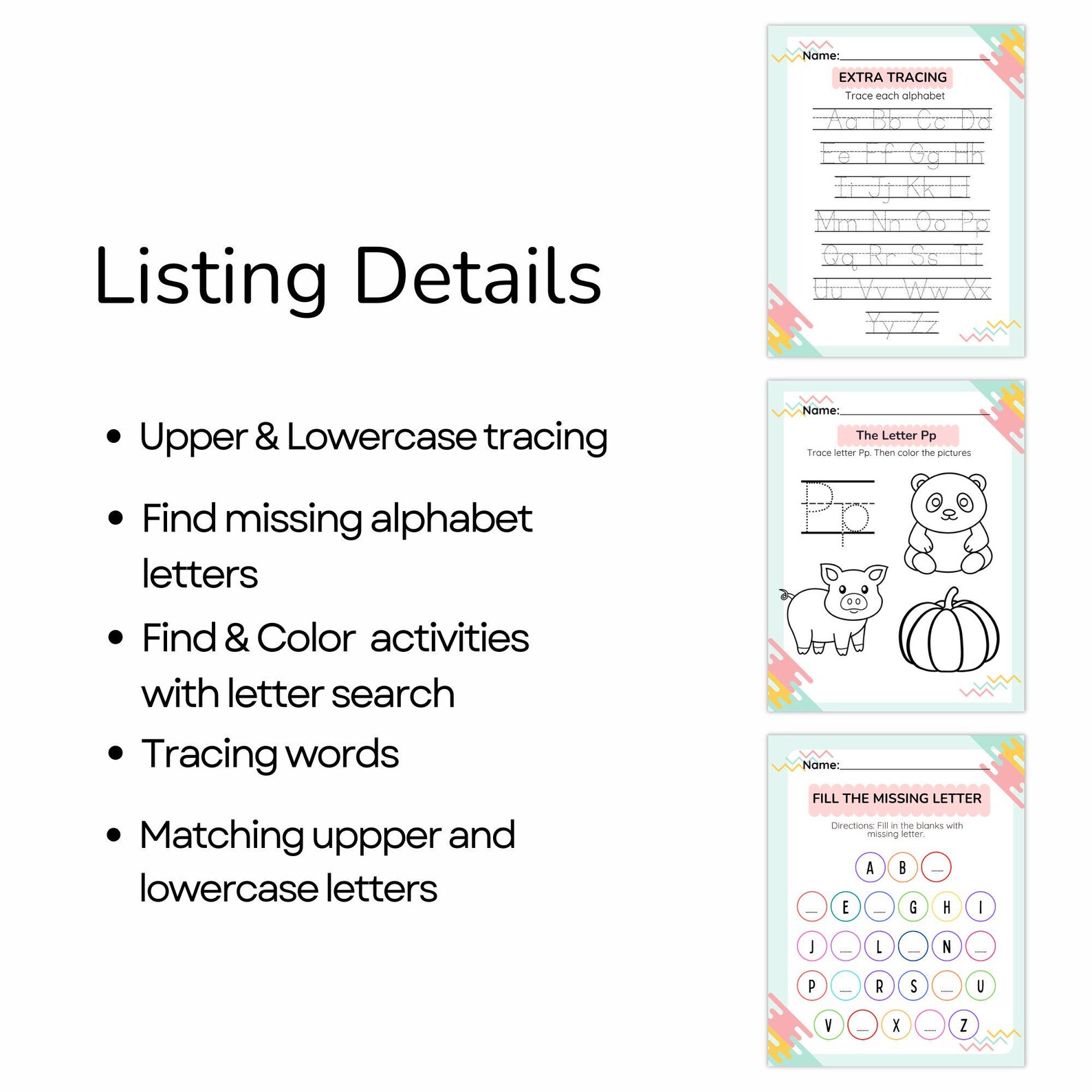 Alphabet Workbook PDF: Letter Tracing, Matching Activities - Preschool ...