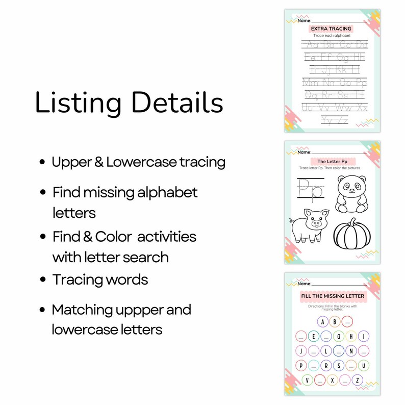 Alphabet Workbook PDF: Letter Tracing, Matching Activities - Preschool ...